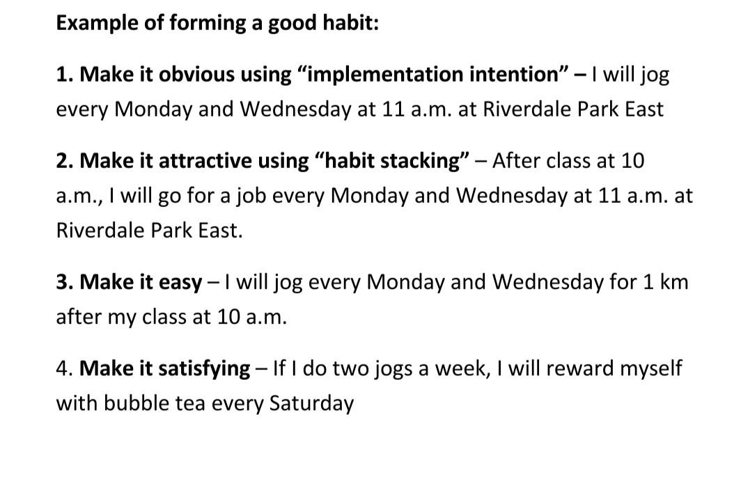 Solved Example of forming a good habit: 1. Make it obvious | Chegg.com
