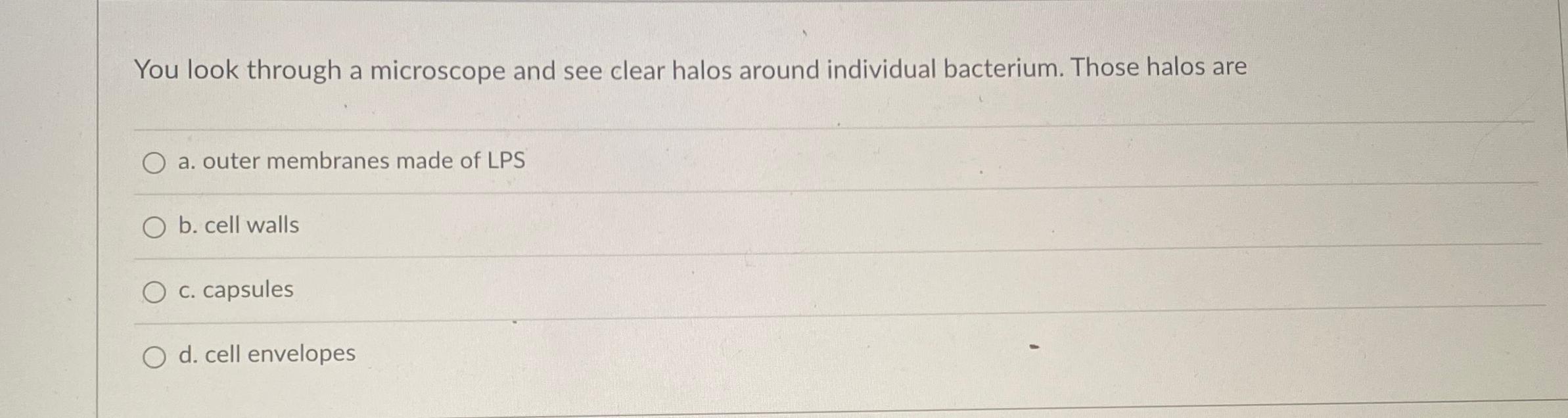 Solved You look through a microscope and see clear halos | Chegg.com