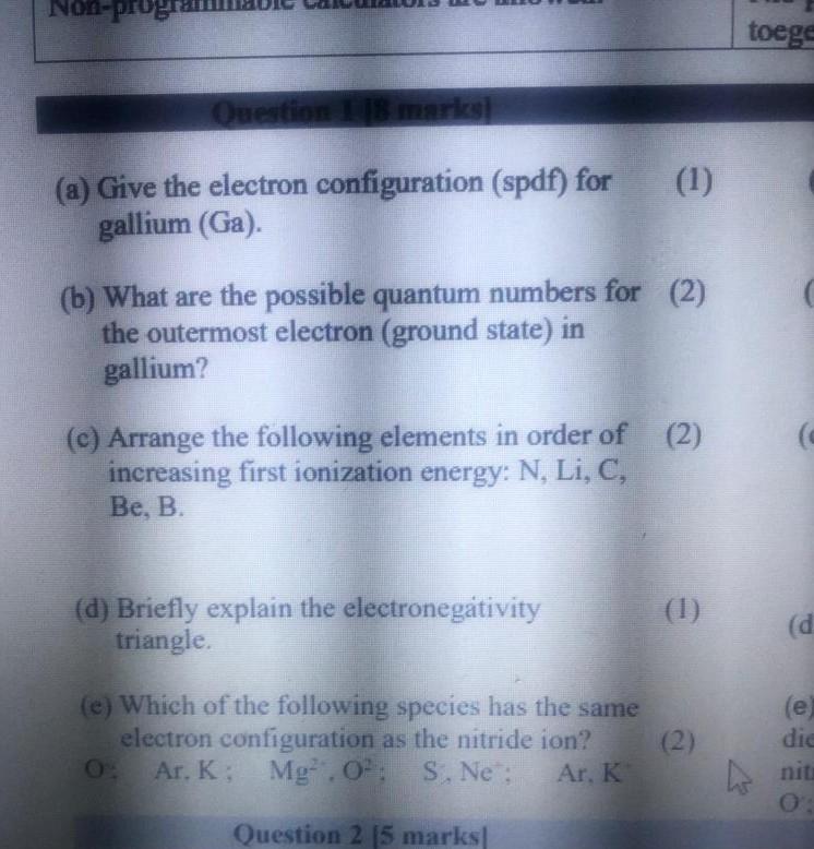 Solved (a) Give the electron configuration (spdf) for (1) | Chegg.com