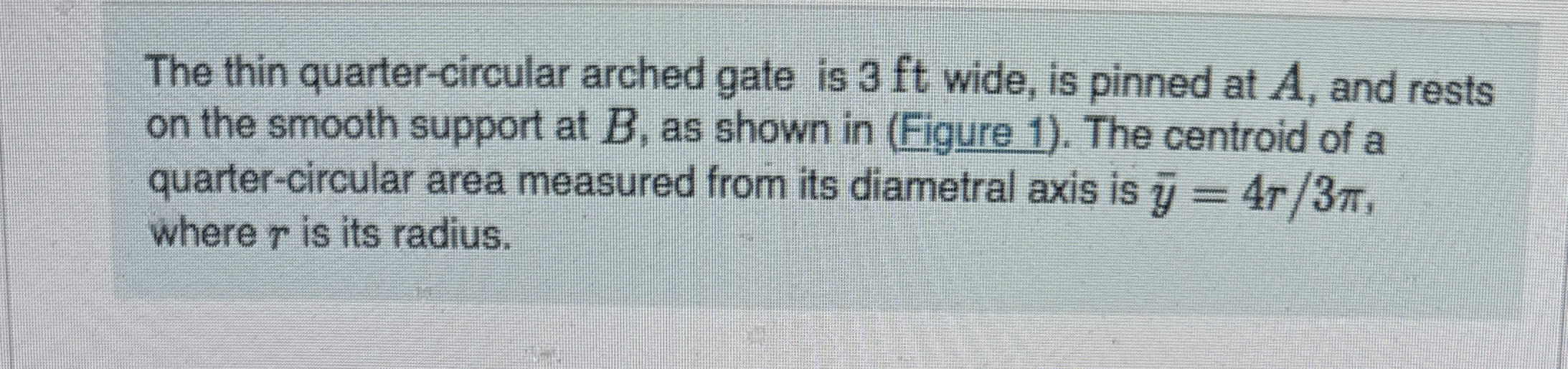 Solved The thin quarter-circular arched gate is 3 ﻿ft wide, | Chegg.com