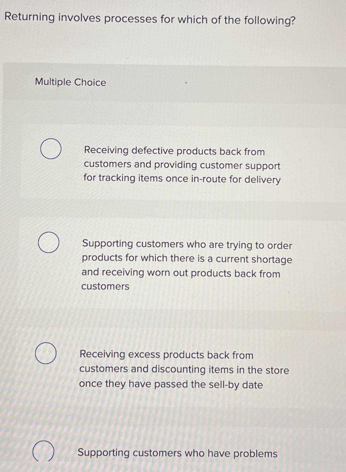 Solved Returning involves processes for which of the | Chegg.com