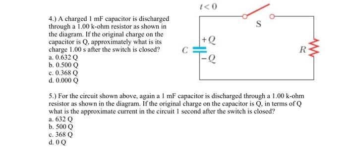 Solved 4.) A charged 1mF capacitor is discharged through a | Chegg.com