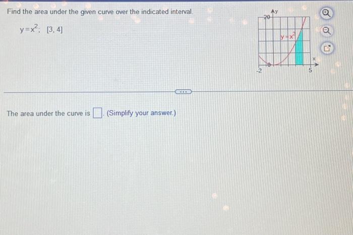 Solved Find the area under the given curve over the | Chegg.com