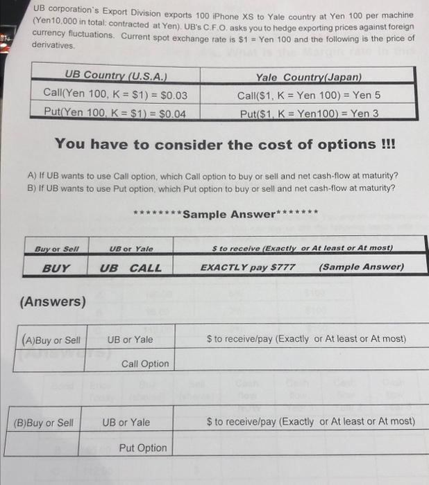 Solved UB corporation's Export Division exports 100 iPhone | Chegg.com