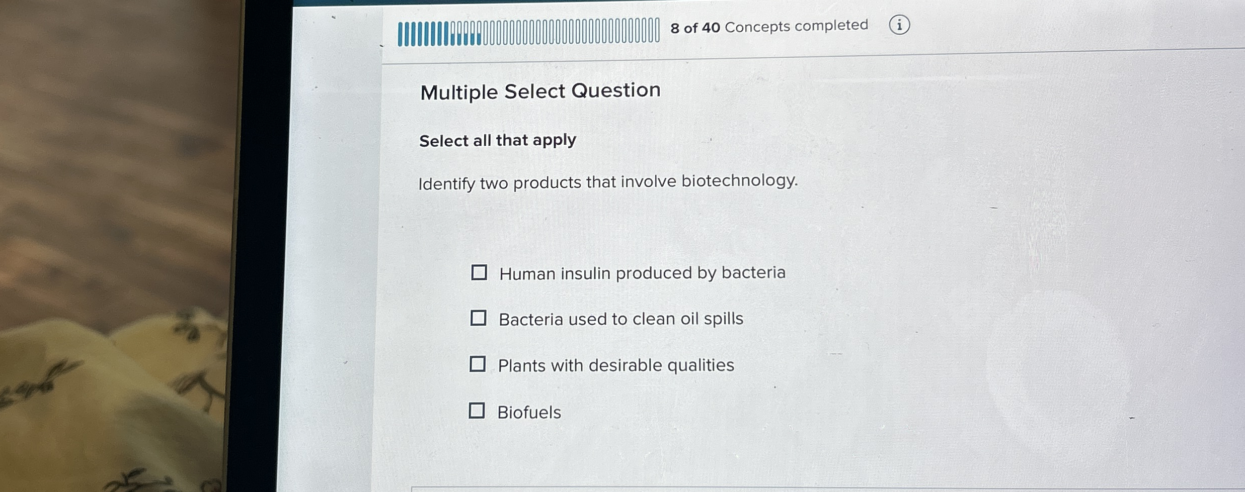 Solved 8 ﻿of 40 ﻿Concepts completed(i)Multiple Select | Chegg.com