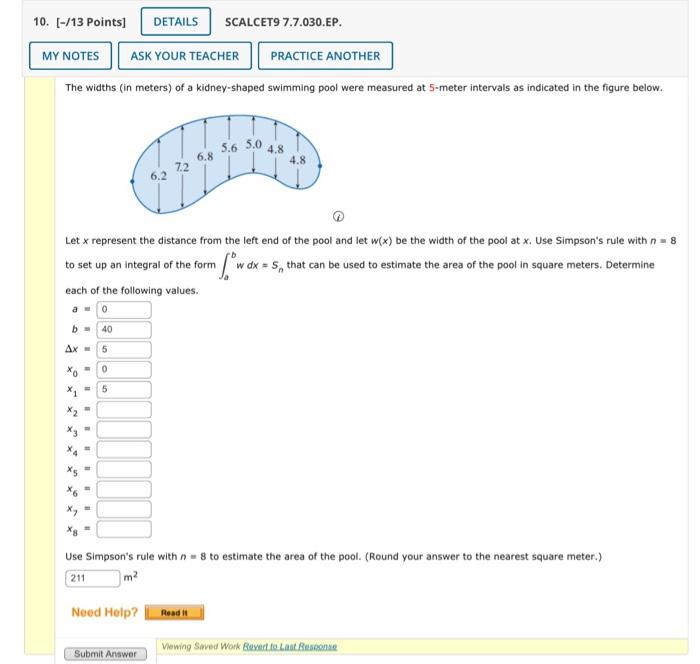 Solved 10. [-/13 Points] MY NOTES The widths (in meters) of | Chegg.com