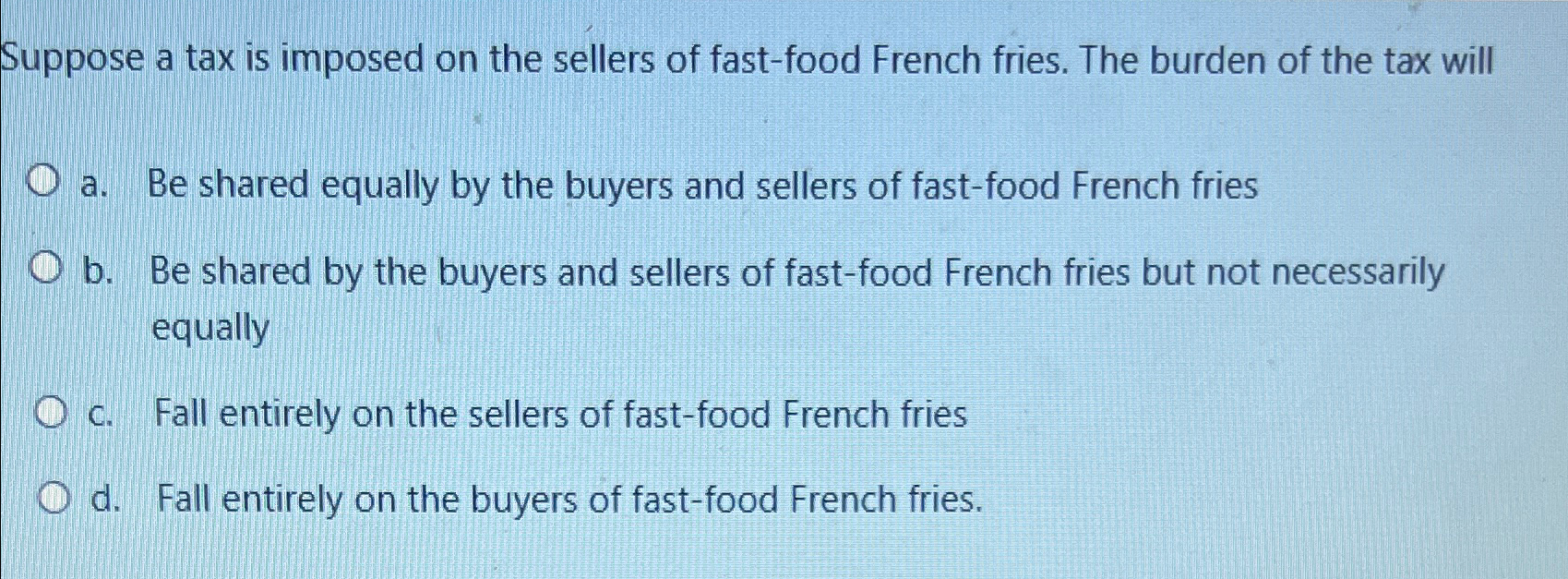 Solved Suppose a tax is imposed on the sellers of fast-food | Chegg.com