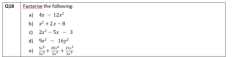 Solved Q18 ﻿Factorise the following:a)b)c)d)e) | Chegg.com