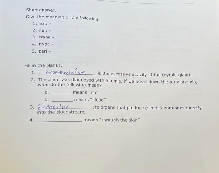 Solved Short answer. Give the meaning of the following: 1. | Chegg.com