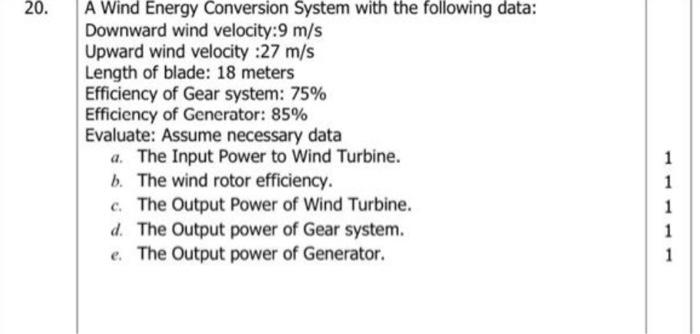 Solved 20. A Wind Energy Conversion System with the | Chegg.com