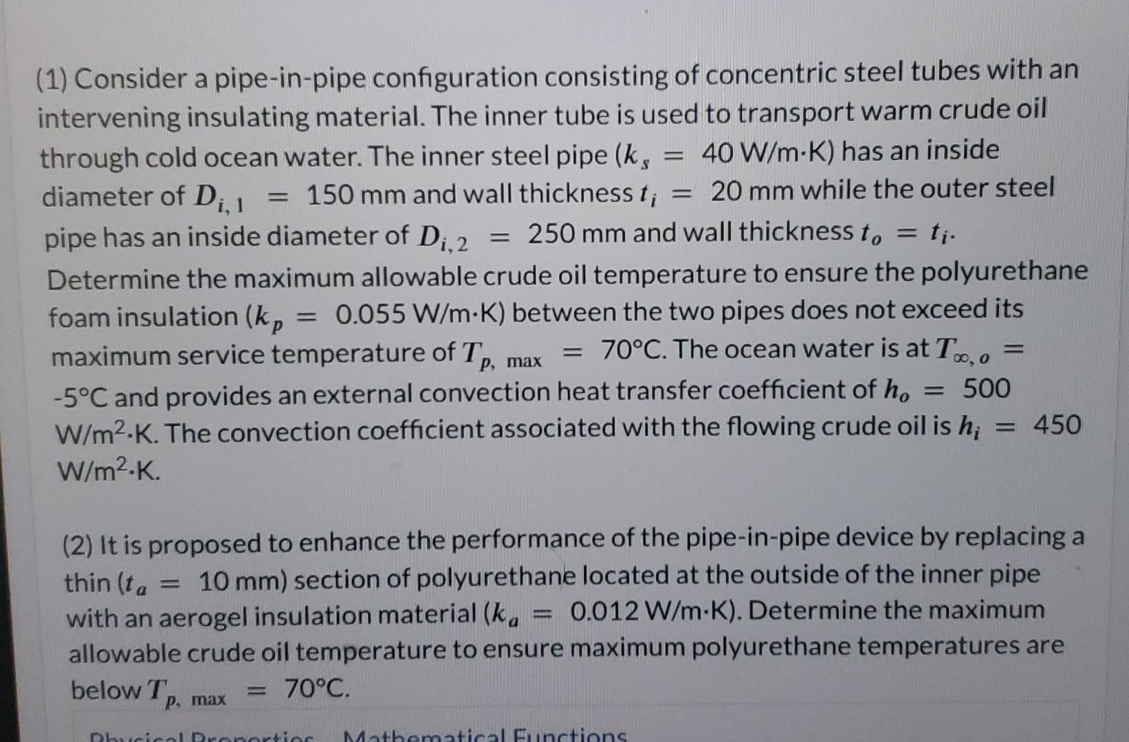 Solved (1) Consider a pipe-in-pipe configuration consisting | Chegg.com