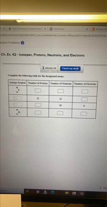 Ch. Ex. 42-Isotopes, Protons, Neutrons, and Electrons | Chegg.com