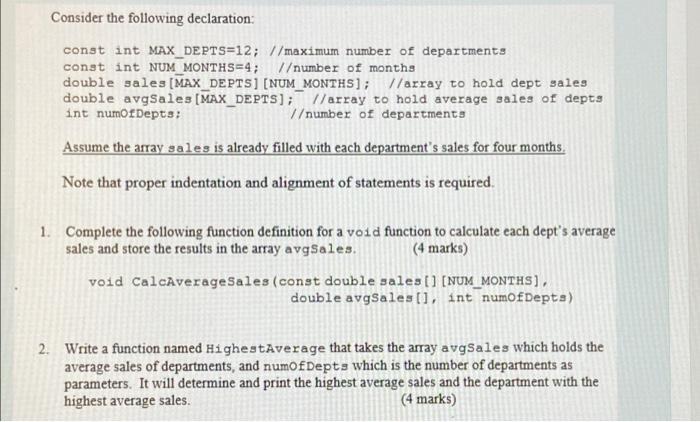 Solved Consider The Following Declaration Const Int