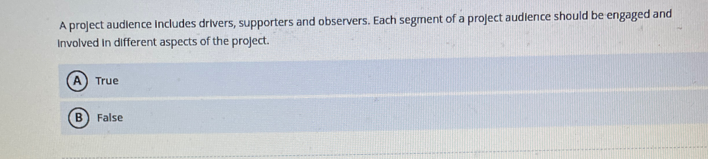 Solved A project audience includes drivers, supporters and | Chegg.com
