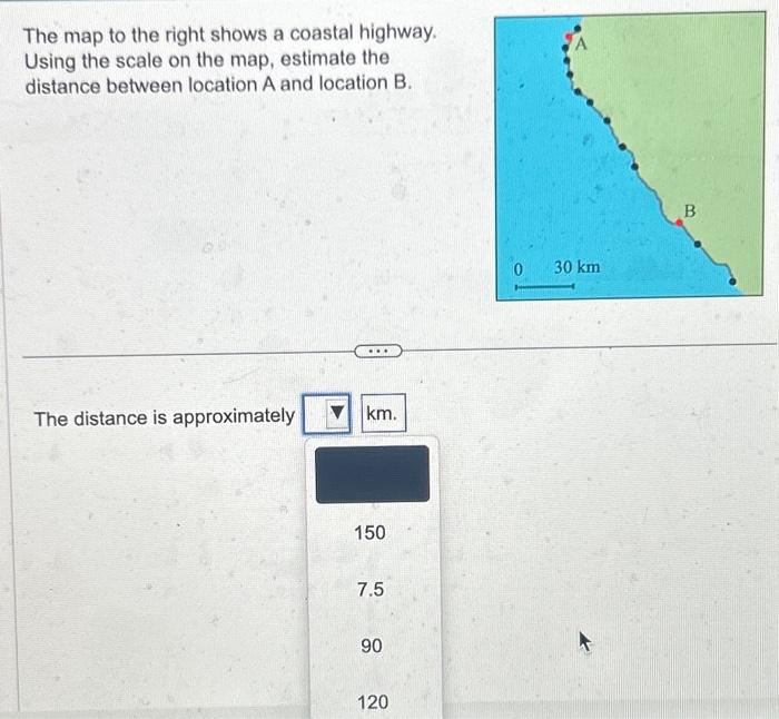 Solved The map to the right shows a coastal highway. Using | Chegg.com