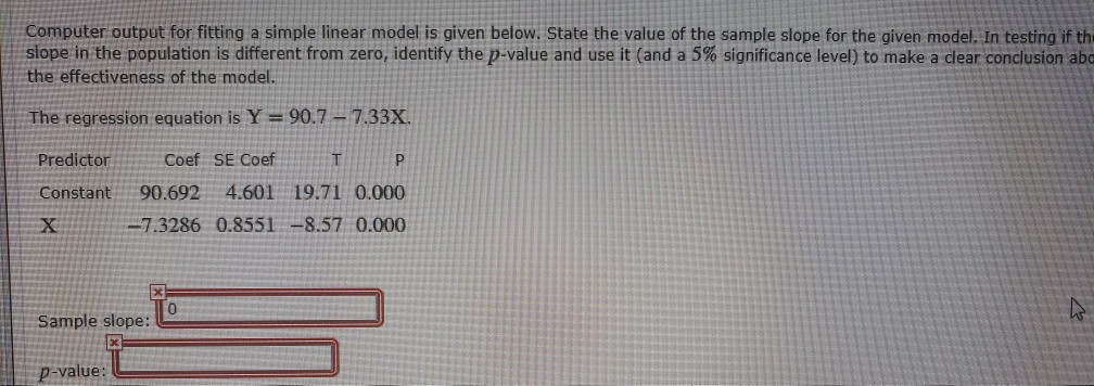 Solved Computer output for fitting a simple linear model is | Chegg.com