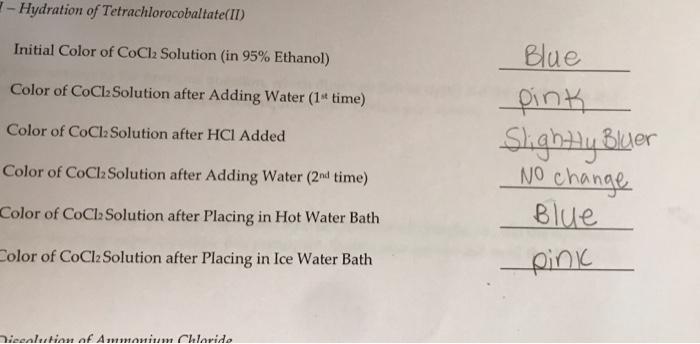 Solved - - Hydration of Tetrachlorocobaltate(II) Initial | Chegg.com