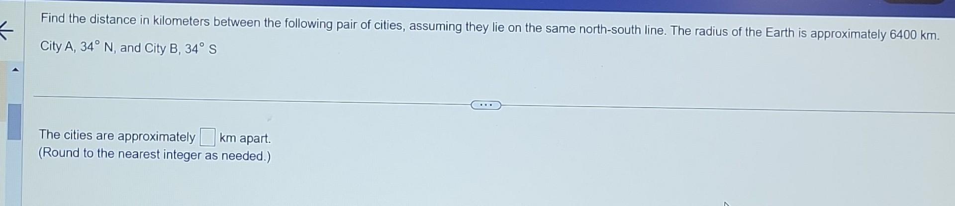 Solved Find the distance in kilometers between the following | Chegg.com