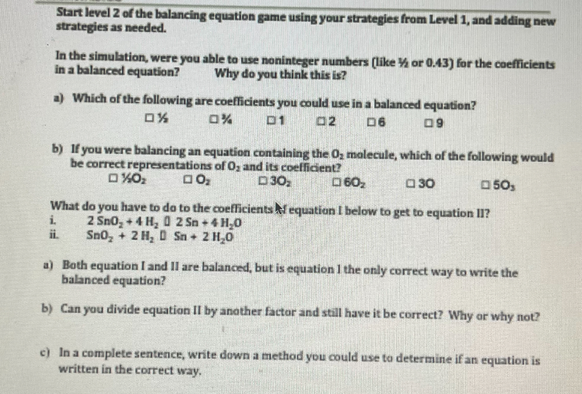 Start level 2 ﻿of the balancing equation game using | Chegg.com