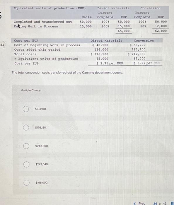 Solved Equivalent units of production (EUP) Completed and | Chegg.com