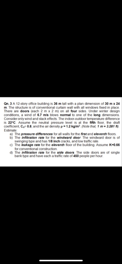 Qn. 3 ﻿A 12-story office building is 36m ﻿tall with a | Chegg.com