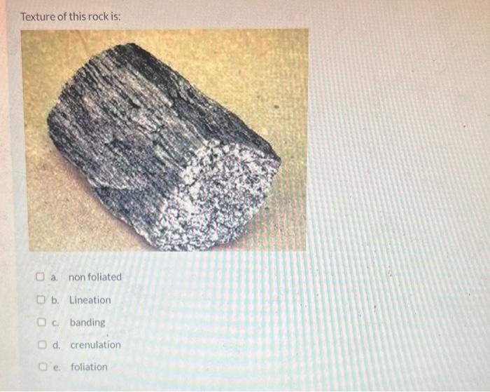 Solved This rock has which texture? a. gneissic banding b. | Chegg.com