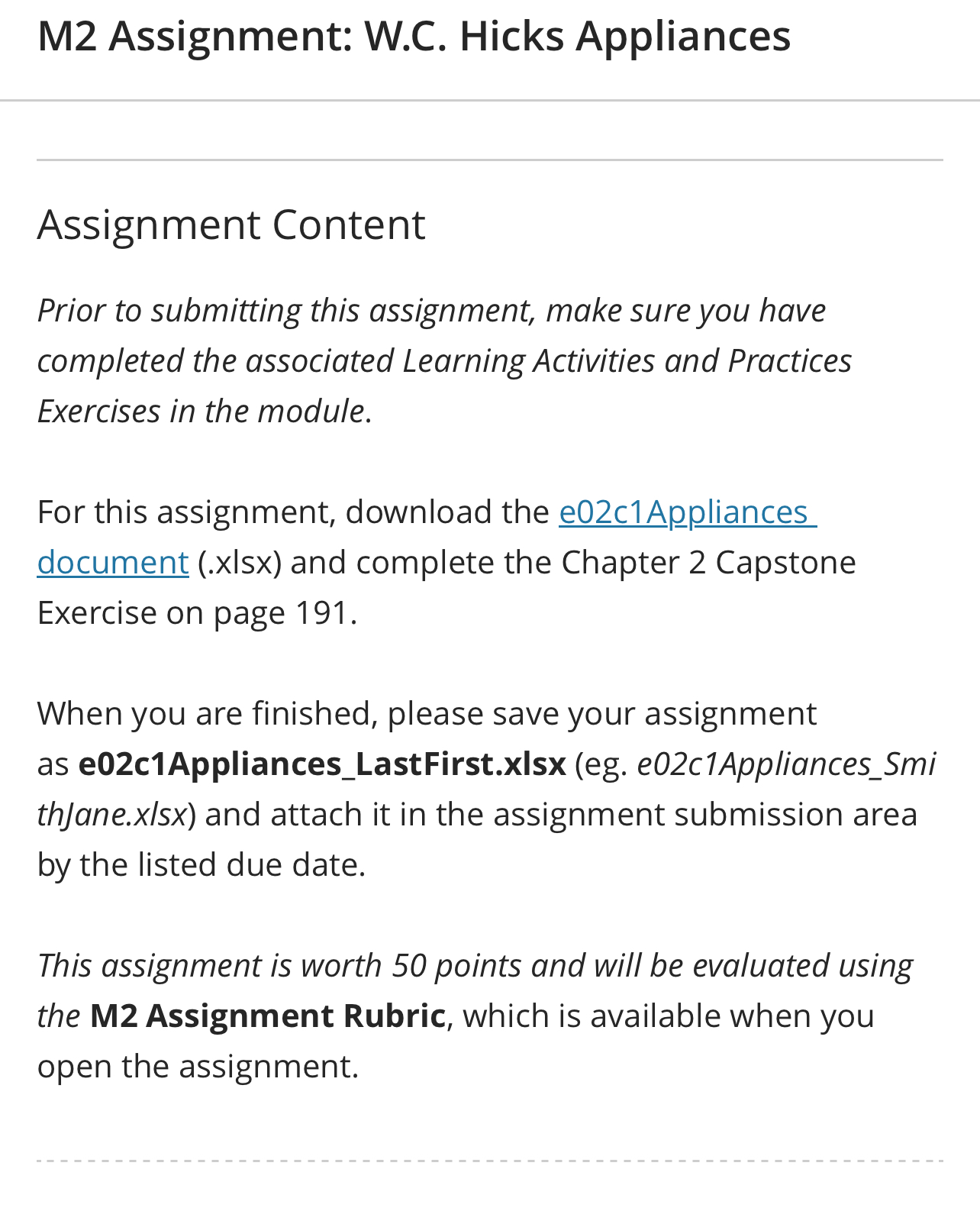 Solved M2 ﻿Assignment: W.C. ﻿Hicks AppliancesAssignment | Chegg.com