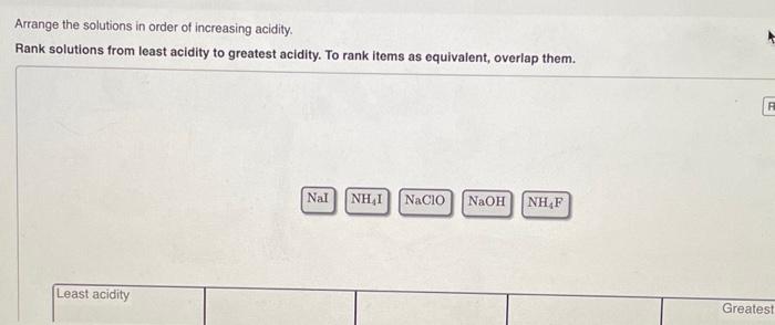 Solved Arrange the solutions in order of increasing acidity. | Chegg.com