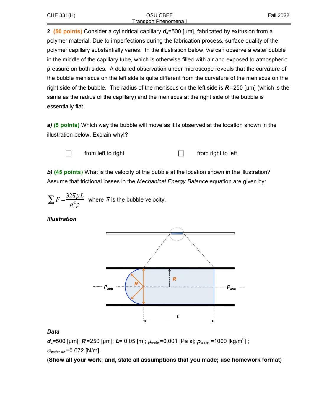 Solved 2 (50 points) Consider a cylindrical capillary | Chegg.com Solved 2 (50 points) Consider a cylindrical capillary | Chegg.com
