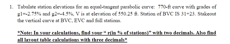 Solved Tabulate station elevations for an equal-tangent | Chegg.com