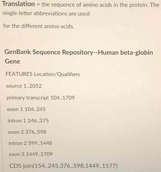 Solved The Structure And Sequence Of The Human BetaGlobin | Chegg.com