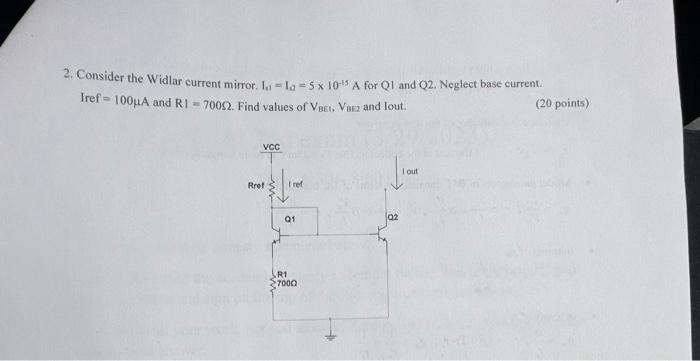 Solved 2. Consider the Widlar current mirror. I11=I2=5×10−15 | Chegg.com