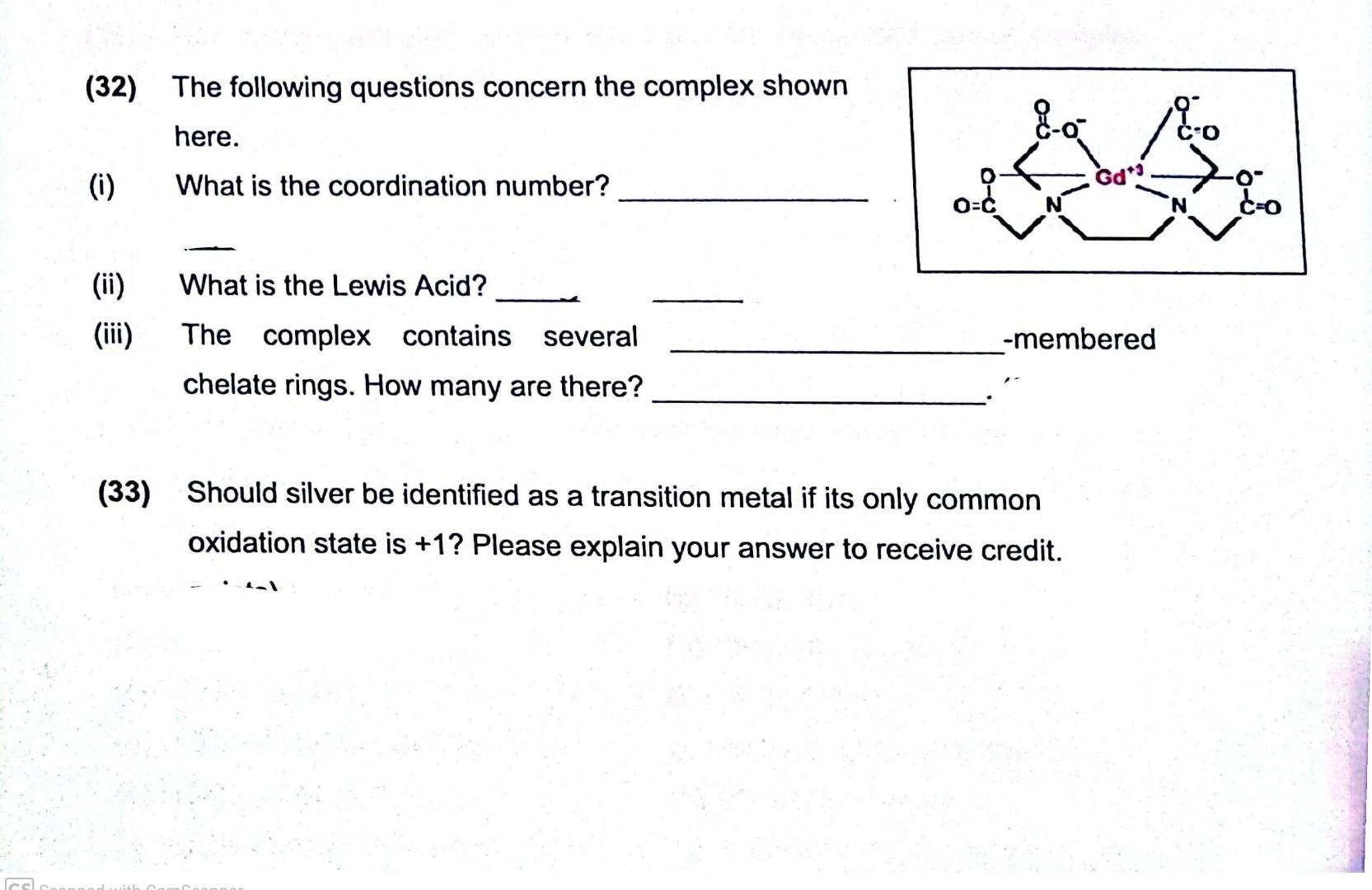 Solved (32) The following questions concern the complex | Chegg.com