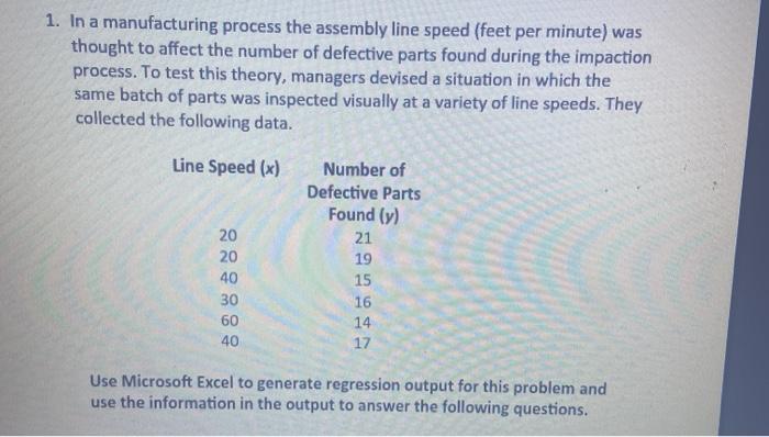 Solved 1. In a manufacturing process the assembly line speed | Chegg.com