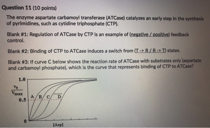 Solved Question 11 (10 points) The enzyme aspartate | Chegg.com