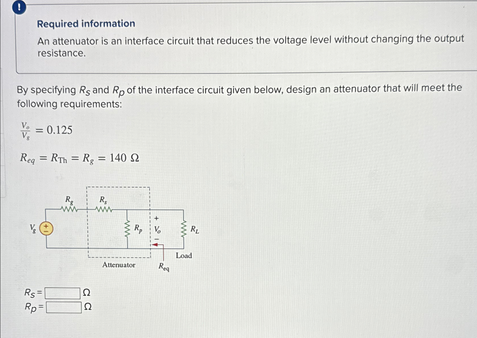 Solved Required informationAn attenuator is an interface | Chegg.com
