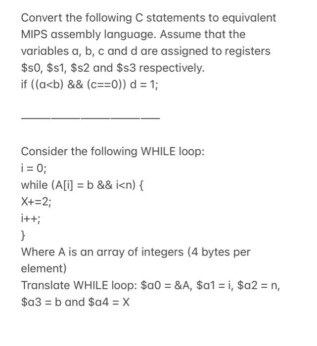 Solved Convert the following C code into MIPS: A[O]=5; A[1]= | Chegg.com