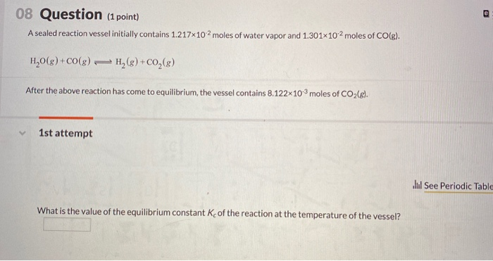 Solved 08 Question (1 point) A sealed reaction vessel | Chegg.com