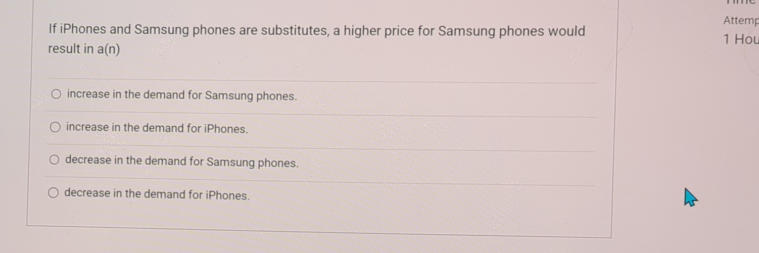 Solved If iPhones and Samsung phones are substitutes, a | Chegg.com