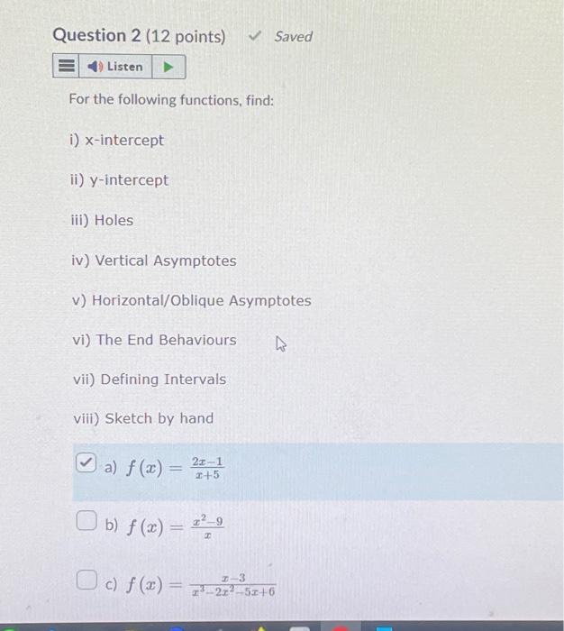 Solved Question 2 (12 points) Saved Listen For the | Chegg.com