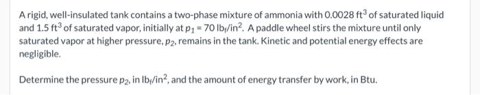Solved A rigid, well-insulated tank contains a two-phase | Chegg.com