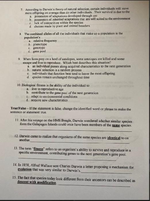 Solved Chapters 22, 23, 24 - Darwin, Natural Selection. | Chegg.com