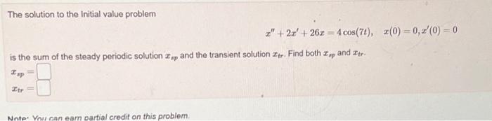 Solved The solution to the Initial value problem is the sum | Chegg.com