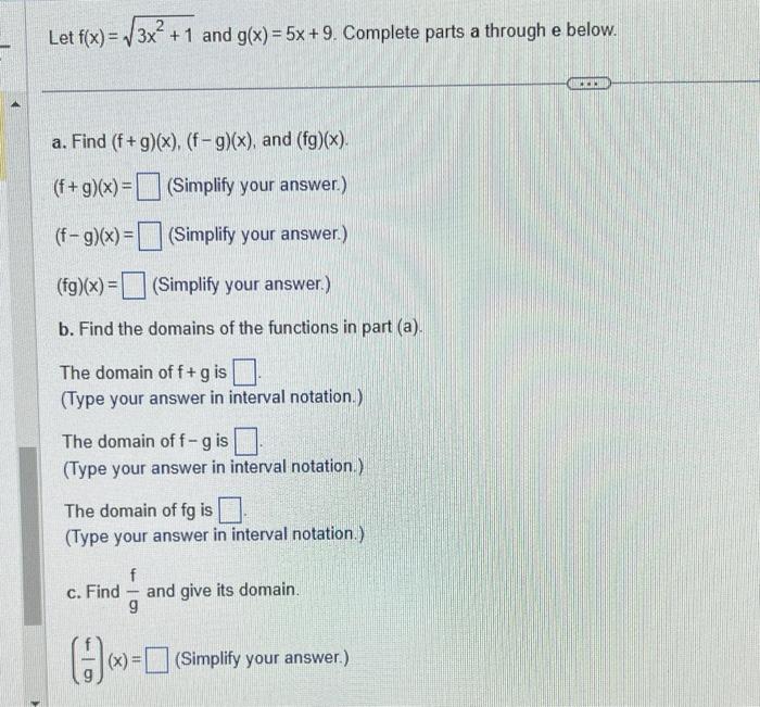 Solved Let f(x)=3x2+1 and g(x)=5x+9. Complete parts a | Chegg.com