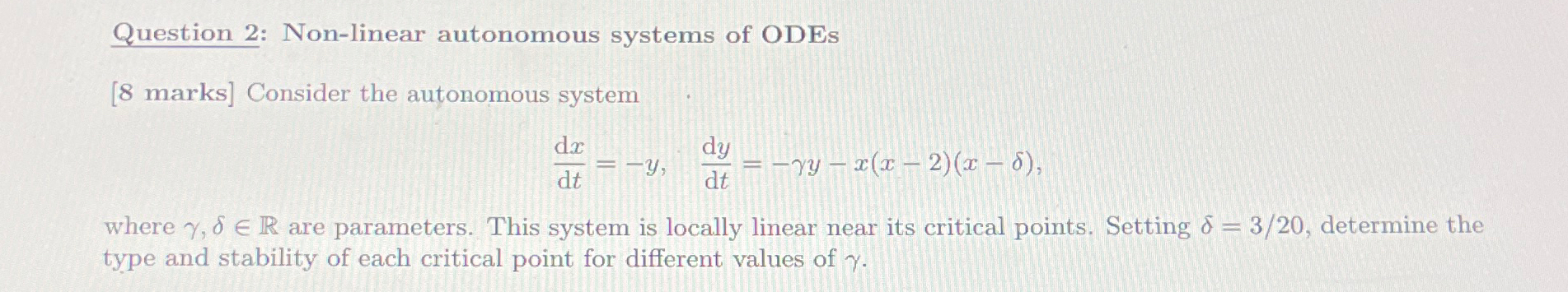 Solved Question 2 Non Linear Autonomous Systems Of Odes[8