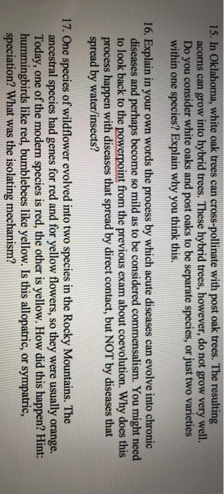 15. In Oklahoma, white oak trees can cross-pollinate | Chegg.com