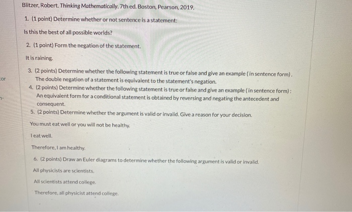 Solved Blitzer, Robert Thinking Mathematically. 7th ed. | Chegg.com