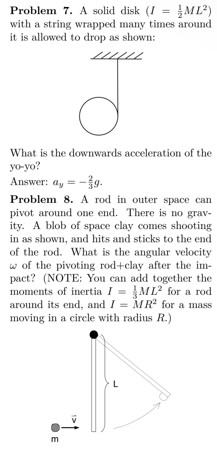 Solved Problem 7. ﻿A solid disk )=(12ML2 ﻿with a string | Chegg.com