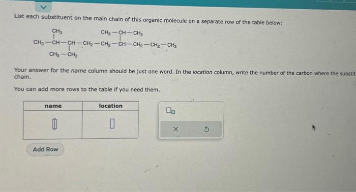 Solved List each substituent on the main chain of this | Chegg.com