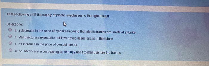 Solved All the following shift the supply of plastic | Chegg.com